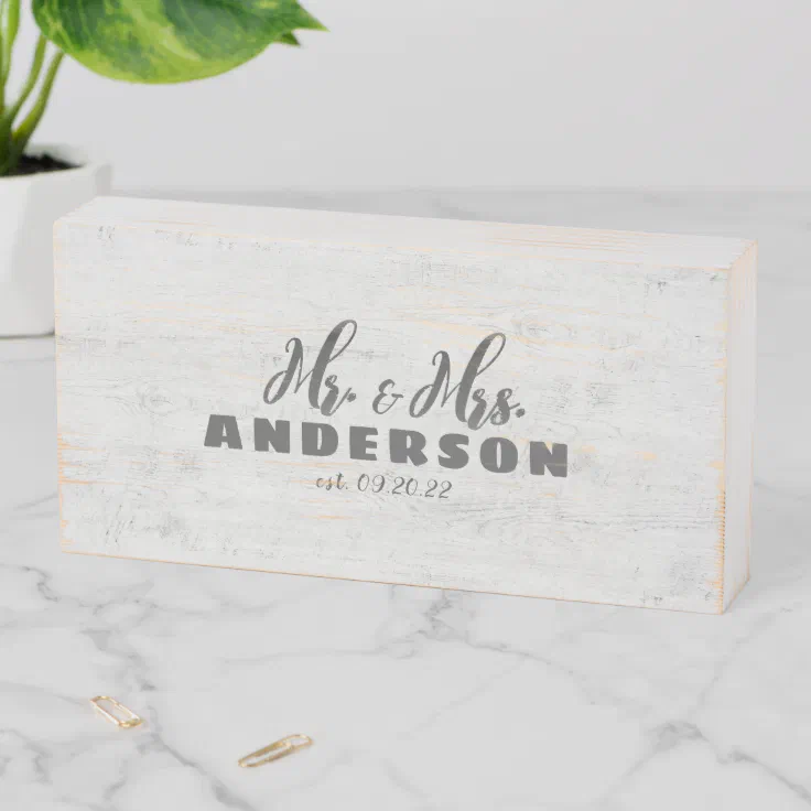 Rustic White Wood Mr. & Mrs. Personalized Wooden Box Sign | Zazzle