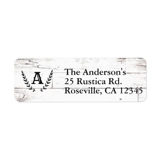 Rustic White Wood Shabby Chic Laurel Wedding Label | Zazzle