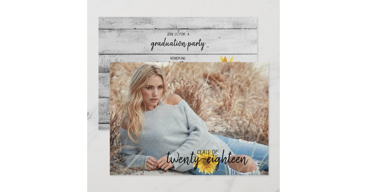 Rustic White Wood Sunflowers Graduation Card | Zazzle