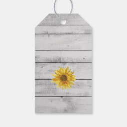 Rustic White Wood Sunflowers Wedding Gift Tags | Zazzle