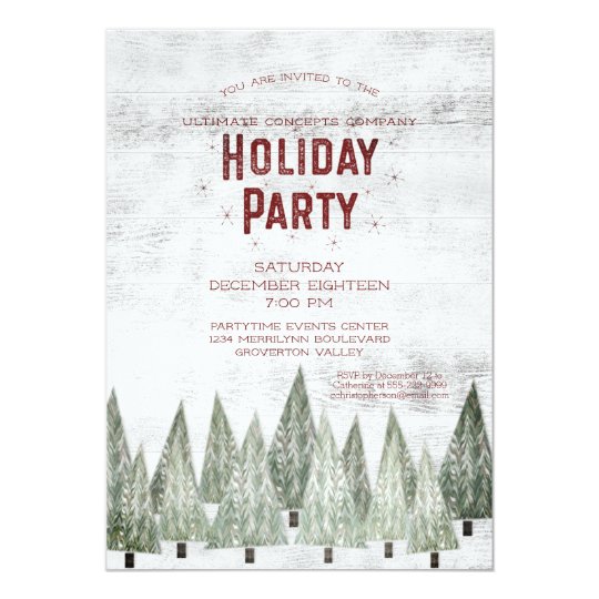 Rustic White Wood & Trees Company Holiday Party Invitation | Zazzle.com