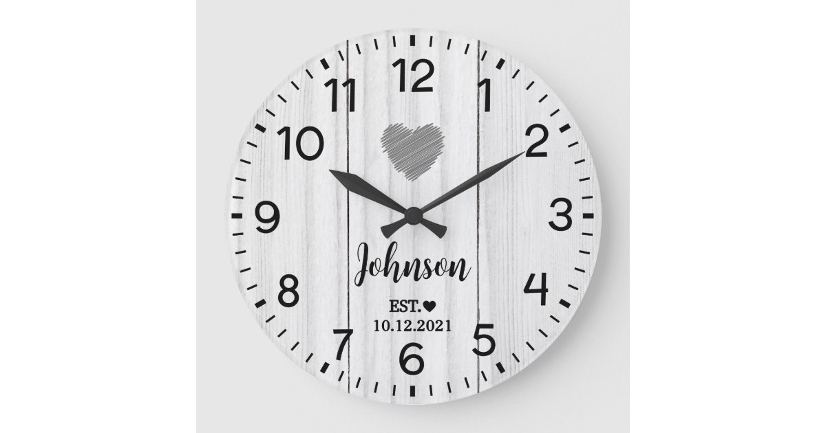 Rustic White wooden Love custom name Large Clock | Zazzle
