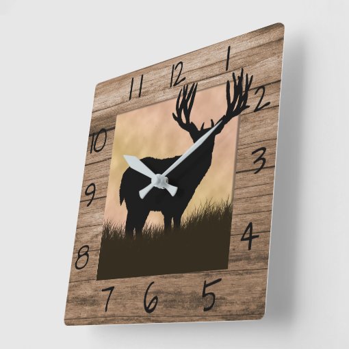 Rustic Whitetail Deer Square Wall Clock | Zazzle