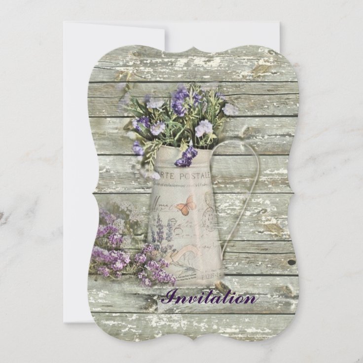 rustic whitewashed wood farmhouse lavender invitation | Zazzle