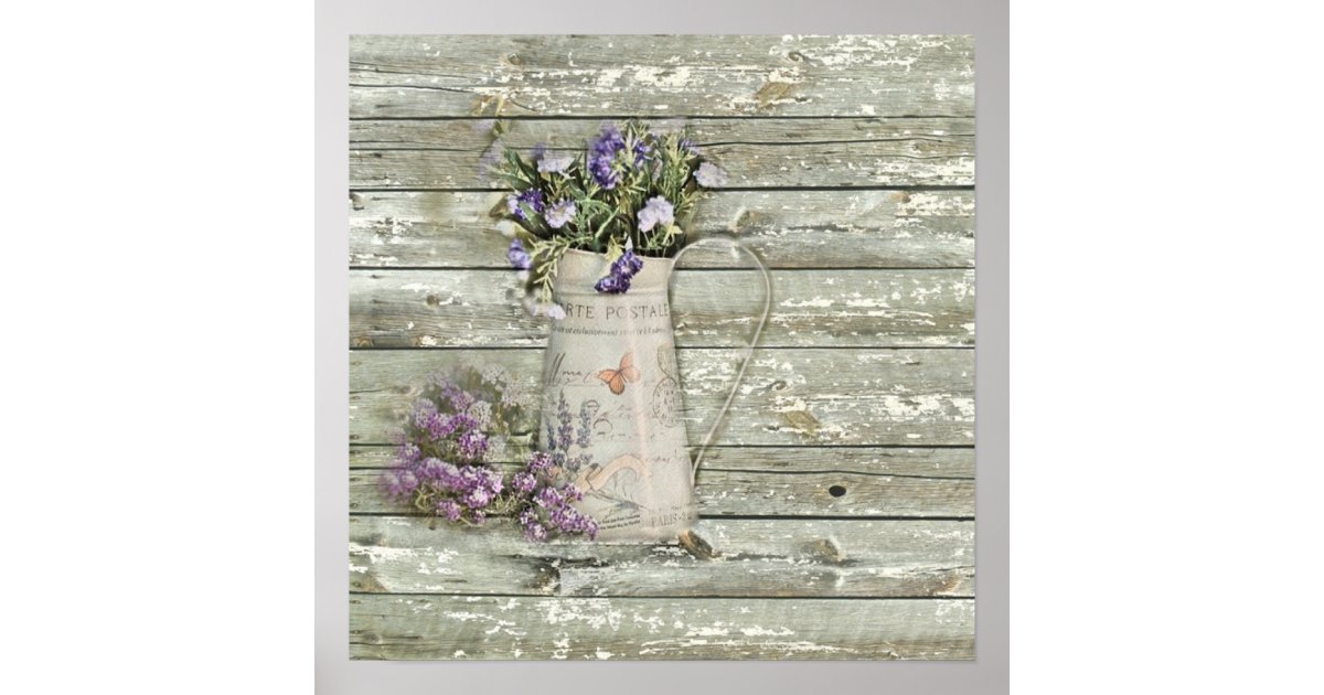 rustic whitewashed wood farmhouse lavender poster | Zazzle