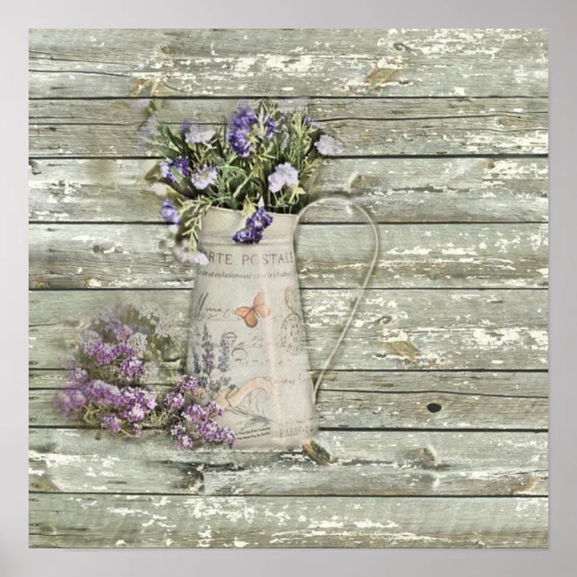 rustic whitewashed wood farmhouse lavender poster | Zazzle