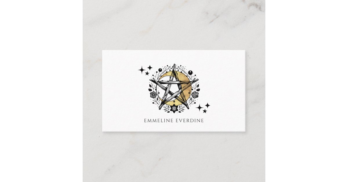 Rustic Wiccan Pagan Pentacle Moon Calling Card | Zazzle