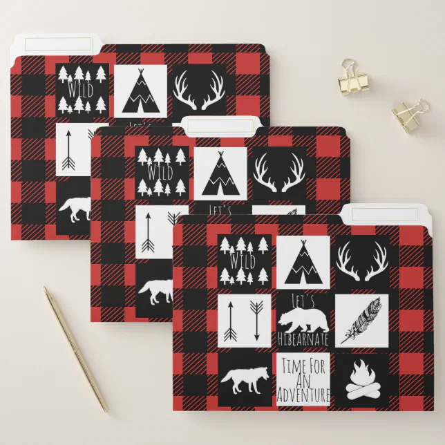 Rustic Wild Wilderness Adventure Buffalo Plaid File Folder | Zazzle