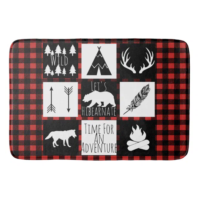 Rustic Wilderness Animals Buffalo Lumberjack Plaid Bathroom Mat | Zazzle