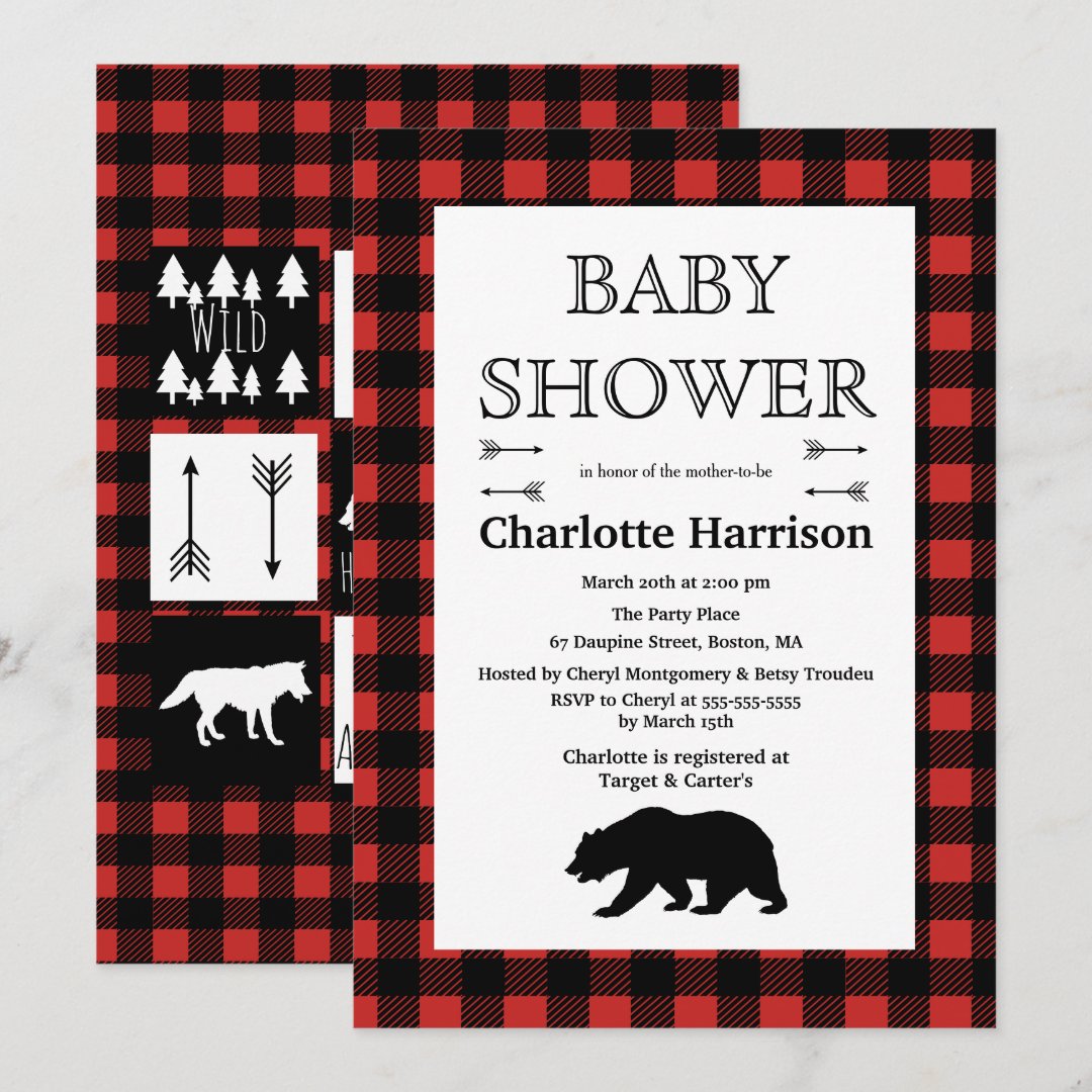 Rustic Wilderness & Animals Plaid Baby Shower Invitation | Zazzle
