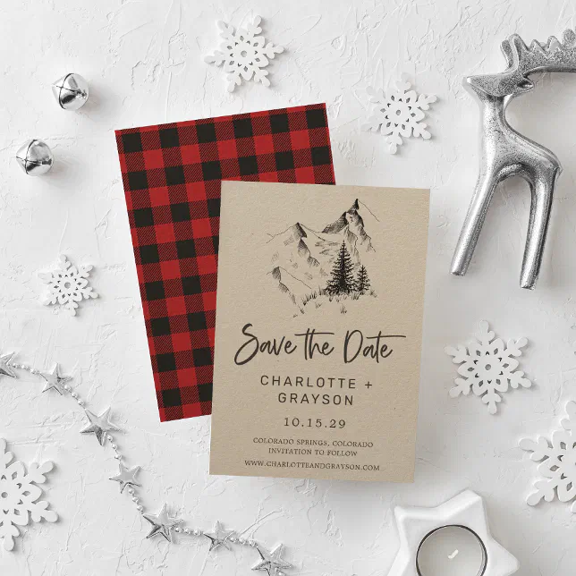 Rustic Wilderness | Mountain Plaid Save the Date Invitation | Zazzle