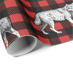 Rustic Wilderness Wolves & Moose Buffalo Plaid Wrapping Paper | Zazzle