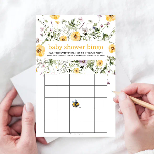 Rustic Wildflower Bee Baby Shower Bingo Game | Zazzle