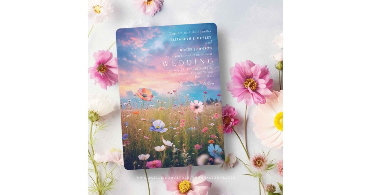 Rustic Wildflower Country Field Wedding Invitation | Zazzle