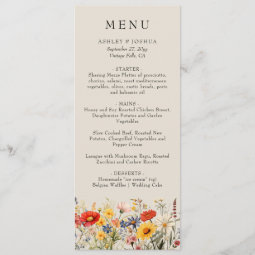 Rustic Wildflower Country Floral Wedding Menu Invitation | Zazzle