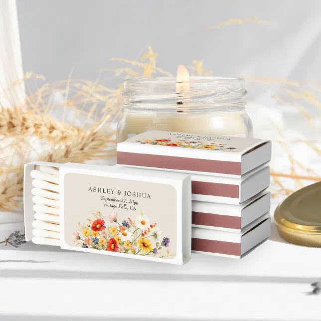 Rustic Wildflower Elegant Floral Wedding Favor Matchboxes | Zazzle