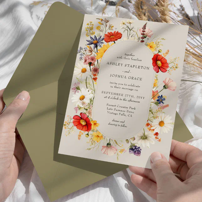 Rustic Wildflower Elegant Floral Wedding Invitation | Zazzle