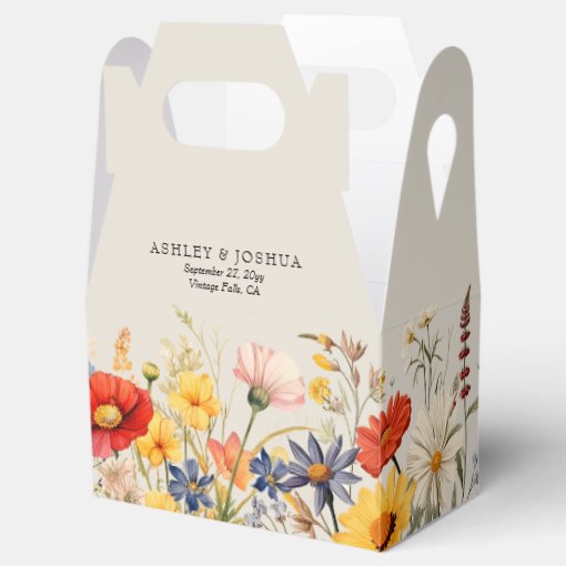 Rustic Wildflower Floral Border Wedding Favor Boxes | Zazzle