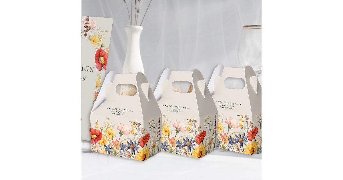 Rustic Wildflower Floral Border Wedding Favor Boxes | Zazzle