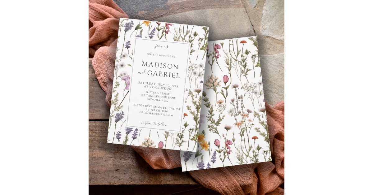 Rustic Wildflower Floral | Botanical Wedding Invitation | Zazzle
