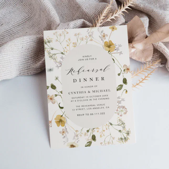 rustic wildflower floral frame rehearsal dinner invitation | Zazzle