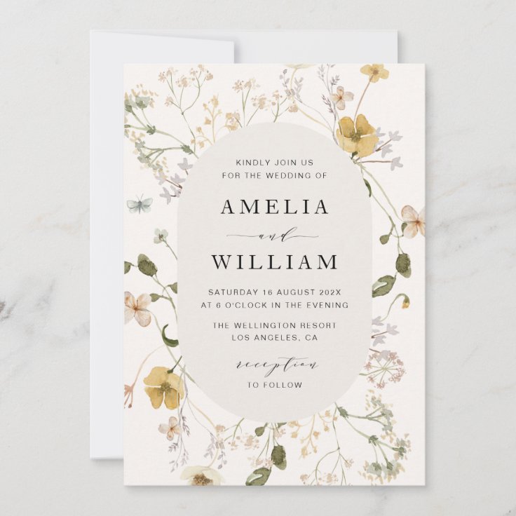 rustic wildflower floral frame wedding invitation | Zazzle