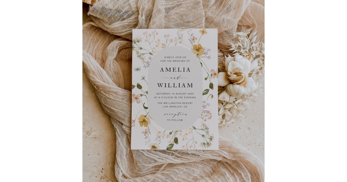 rustic wildflower floral frame wedding invitation | Zazzle