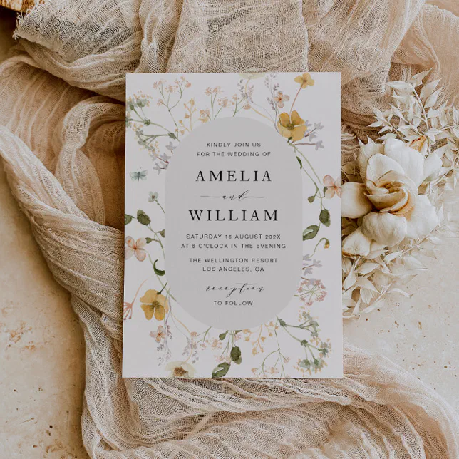 rustic wildflower floral frame wedding invitation | Zazzle