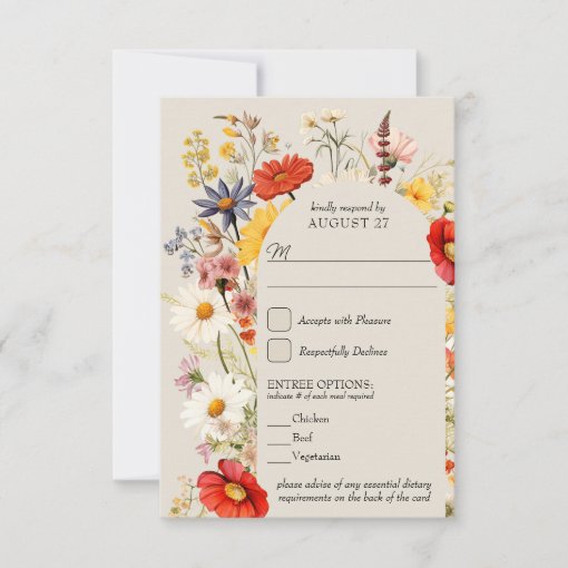 Rustic Wildflower Floral Wedding and Entree Option RSVP Card | Zazzle