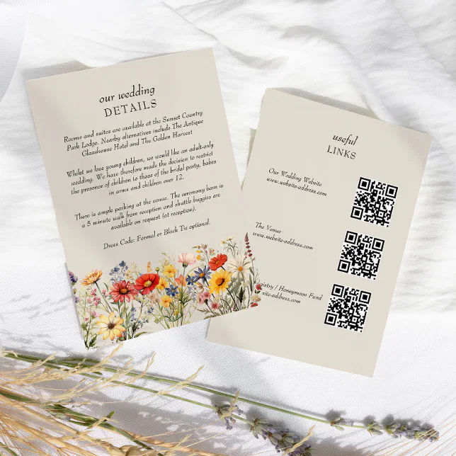 Rustic Wildflower Floral Wedding Details QR Code Enclosure Card | Zazzle