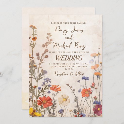 Rustic Wildflower Floral Wedding Invitation | Zazzle