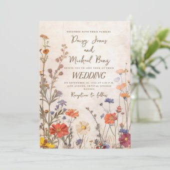 Rustic Wildflower Floral Wedding Invitation | Zazzle