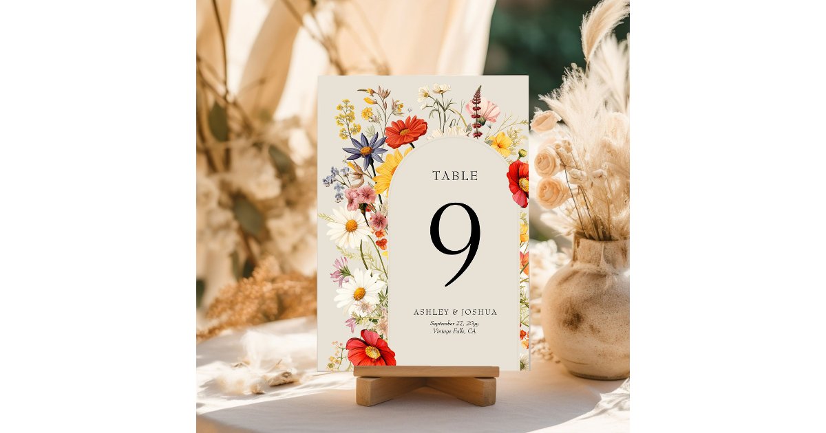 Rustic Wildflower Floral Wedding Table Number Card | Zazzle