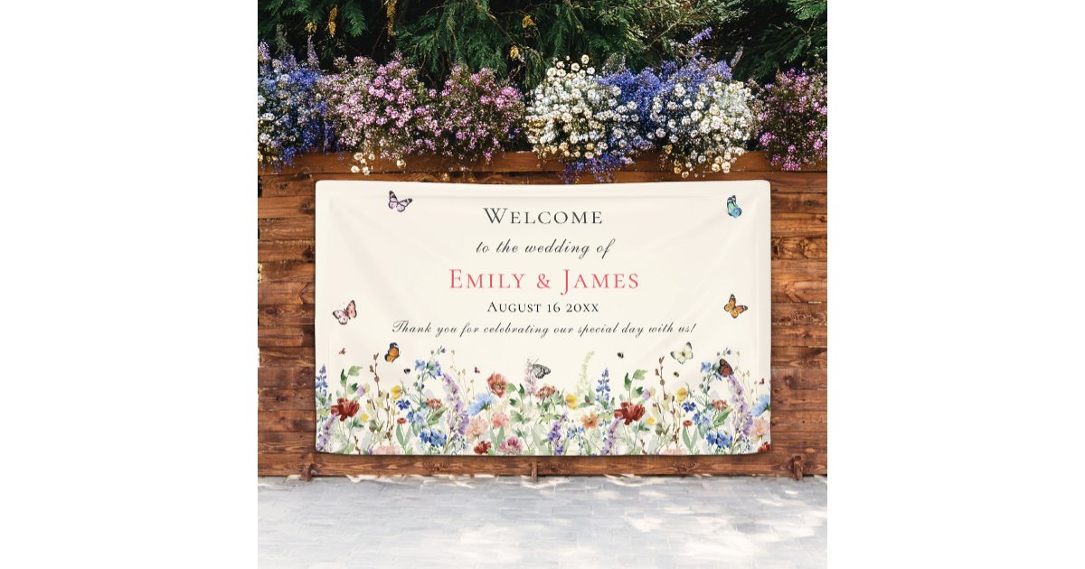 Rustic Wildflower Floral Wedding Welcome Banner | Zazzle