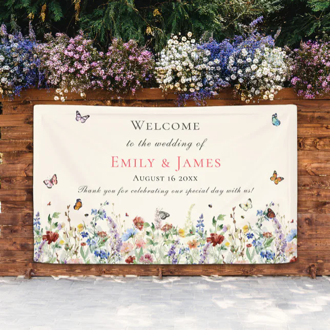 Rustic Wildflower Floral Wedding Welcome Banner | Zazzle