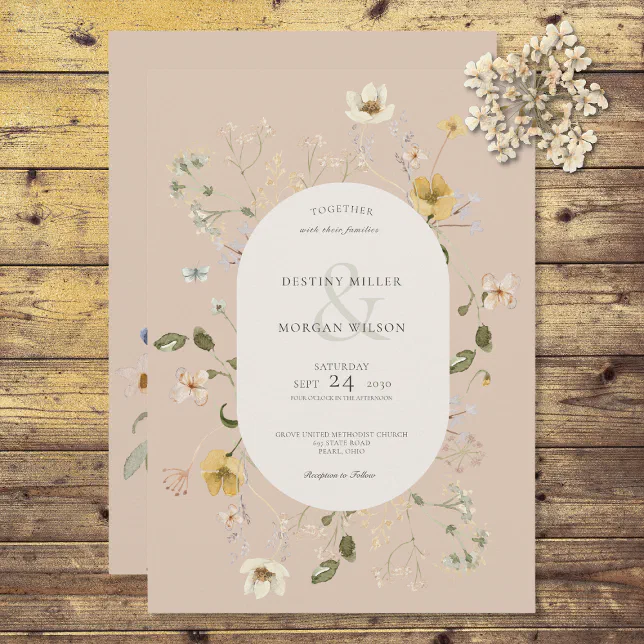 Rustic Wildflower Frame Blush Pink Invitation | Zazzle