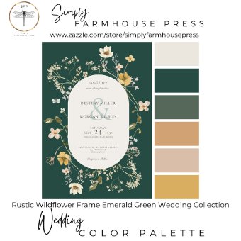Rustic Wildflower Frame Emerald Green Invitation | Zazzle