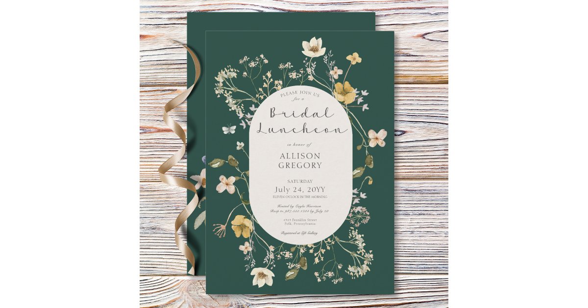 Rustic Wildflower Frame Green Bridal Luncheon Invitation | Zazzle