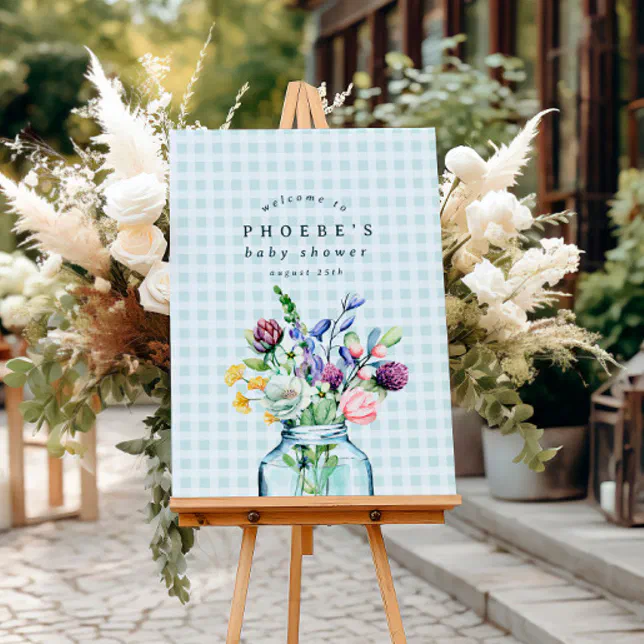 Rustic Wildflower Mason Jar Baby Shower Sign | Zazzle