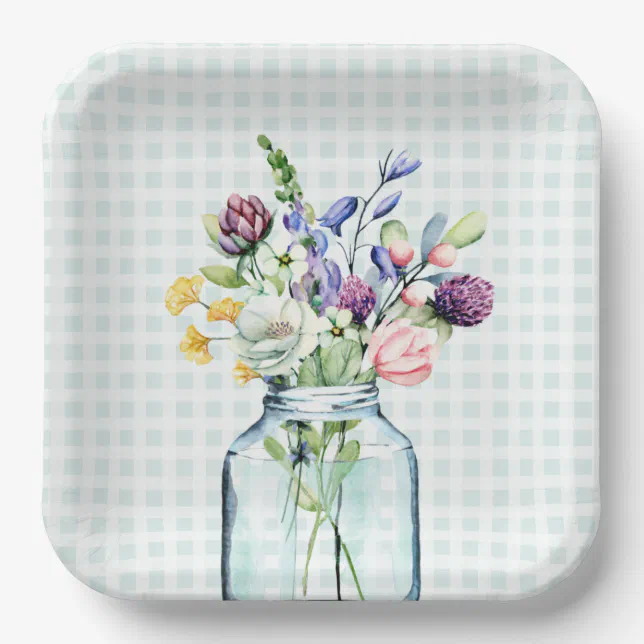 Rustic Wildflower Mason Jar Picnic Baby Shower Paper Plates | Zazzle