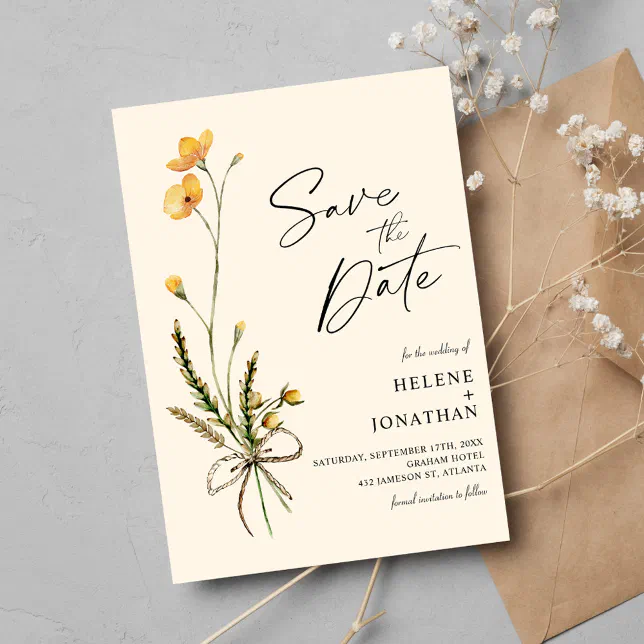 Rustic Wildflower Modern Elegant Boho Wedding Save The Date | Zazzle