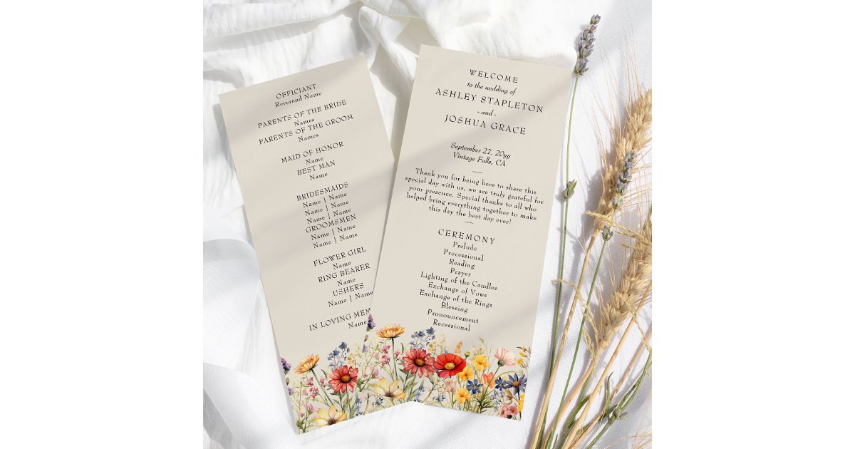 Rustic Wildflower Neutral Floral Wedding Program | Zazzle