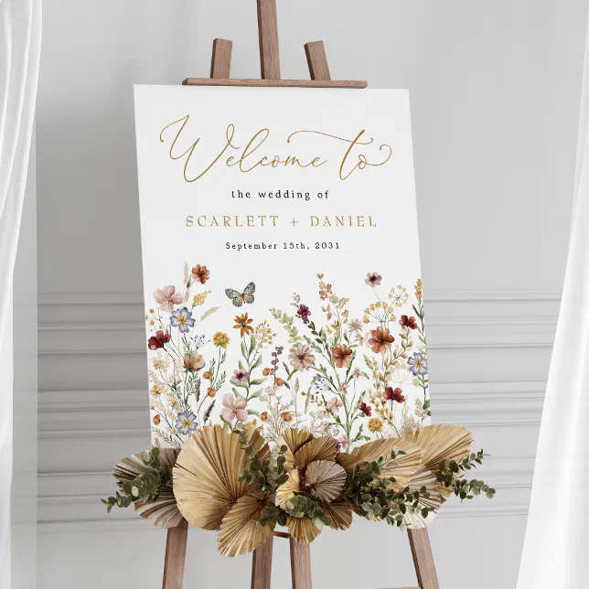 Rustic Wildflower Wedding Garden Flowers Welcome Poster | Zazzle