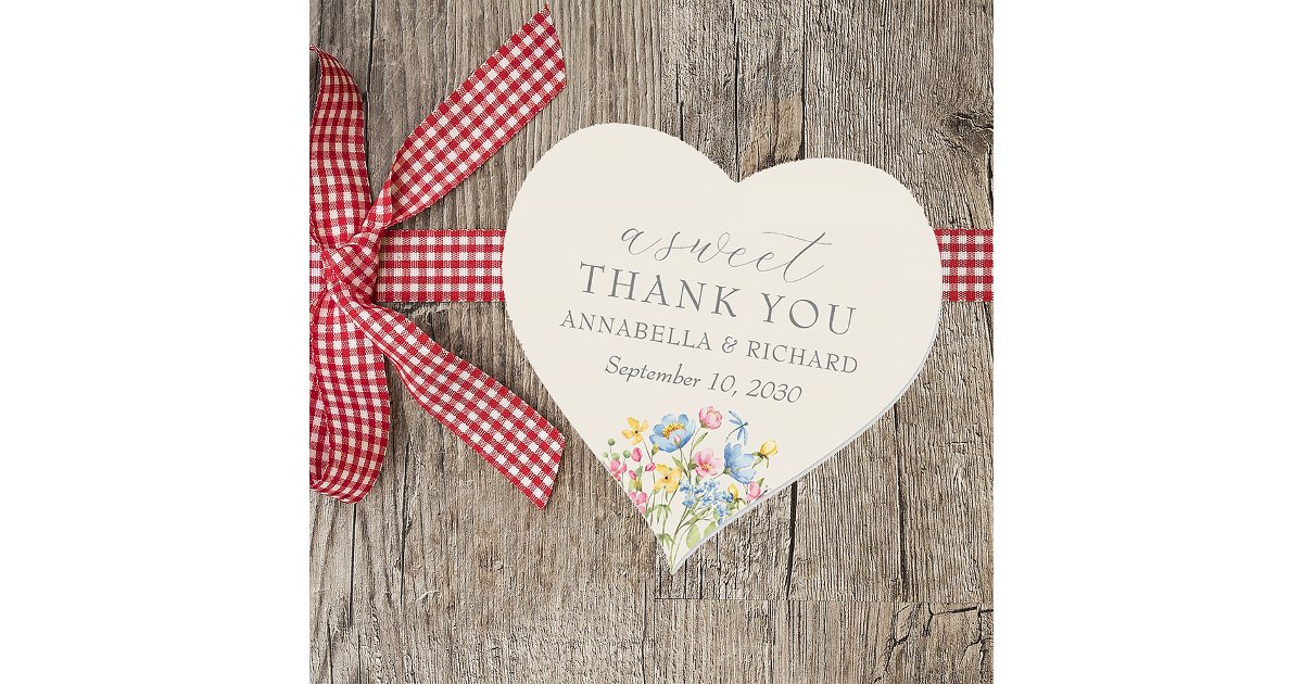 Rustic Wildflower Wedding Heart Sticker | Zazzle