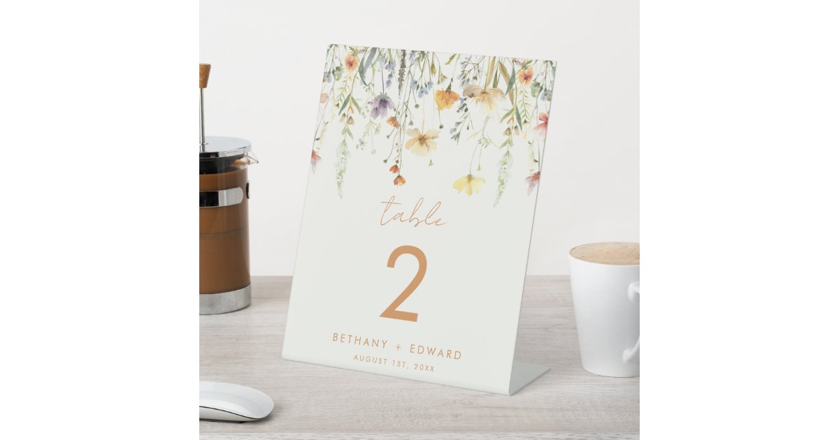 Rustic Wildflower Wedding Table Number Pedestal Sign | Zazzle