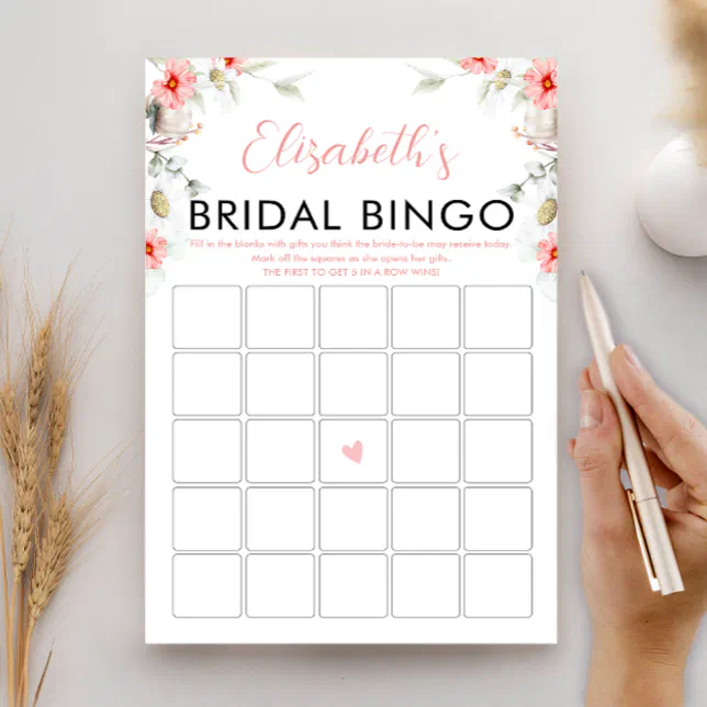Rustic Wildflowers Bridal Shower Bingo Game Card | Zazzle
