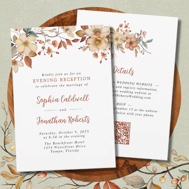 Rustic Wildflowers Evening Reception Wedding Invitation | Zazzle