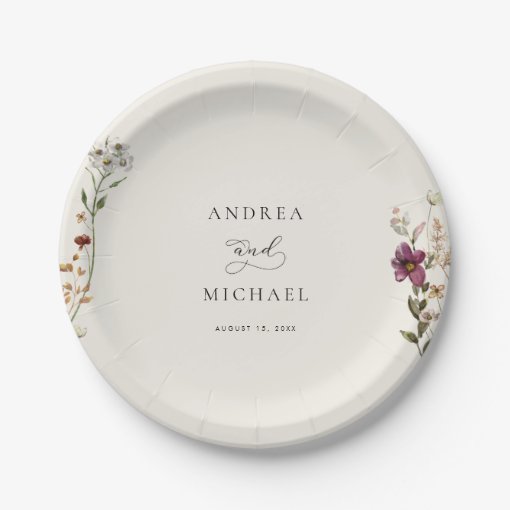 Rustic Wildflowers Ivory Cream Romantic Wedding Paper Plates | Zazzle