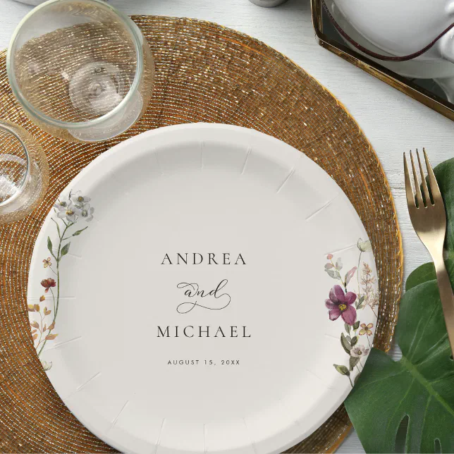 Rustic Wildflowers Ivory Cream Romantic Wedding Paper Plates | Zazzle