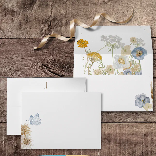 Rustic Wildflowers Monogram Wedding Envelope | Zazzle